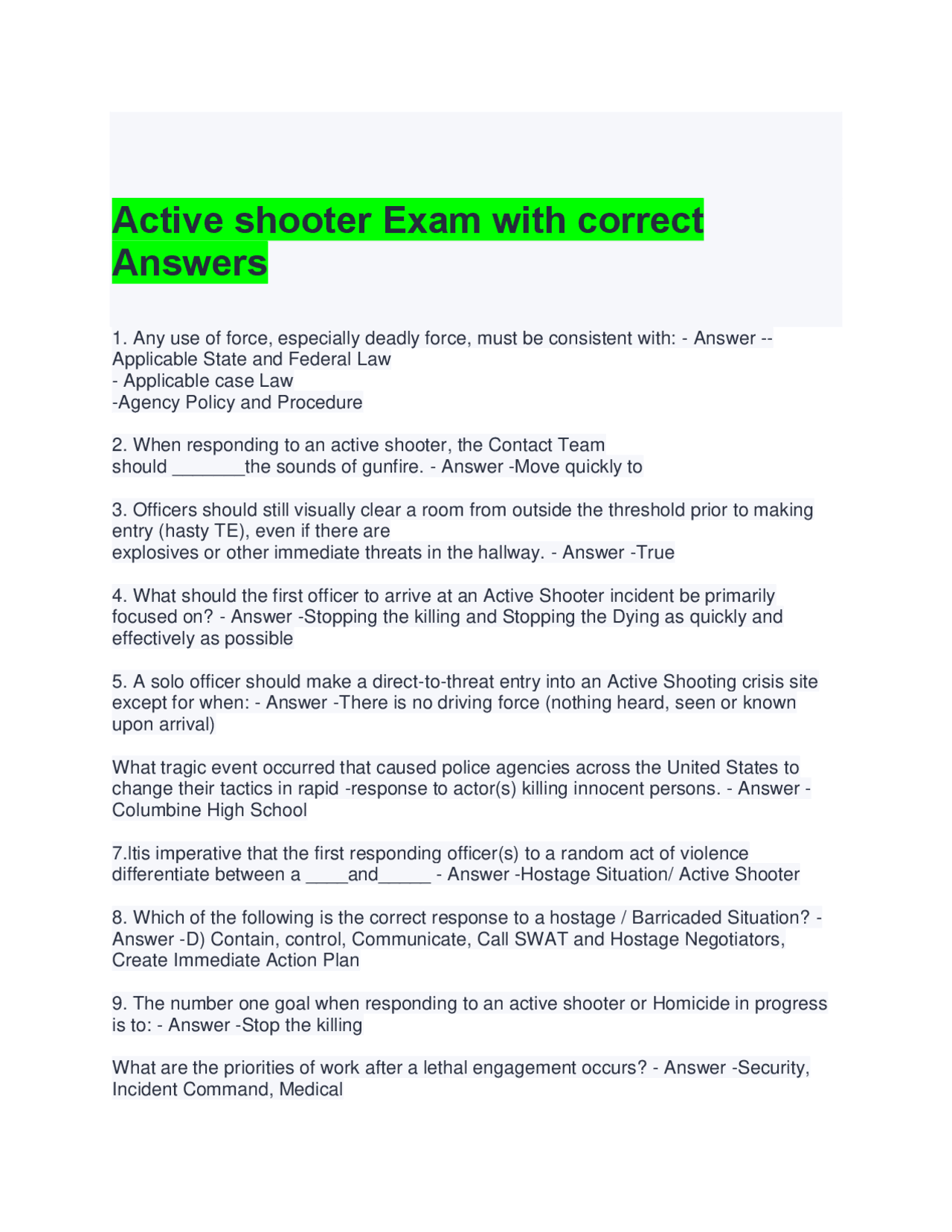 Active Shooter Response: Exam Questions and Answers | Exams Advanced ...