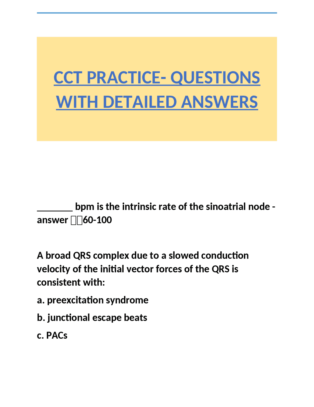 CCT PRACTICE- QUESTIONS WITH DETAILED ANSWERS | Exams Nursing | Docsity