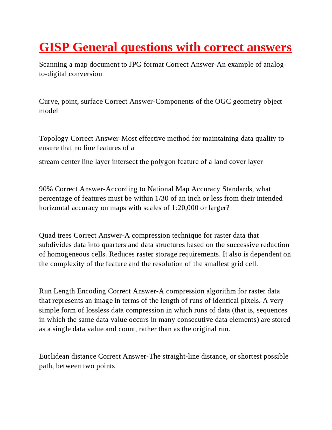 GISP General questions with correct answers | Exams Statistics | Docsity