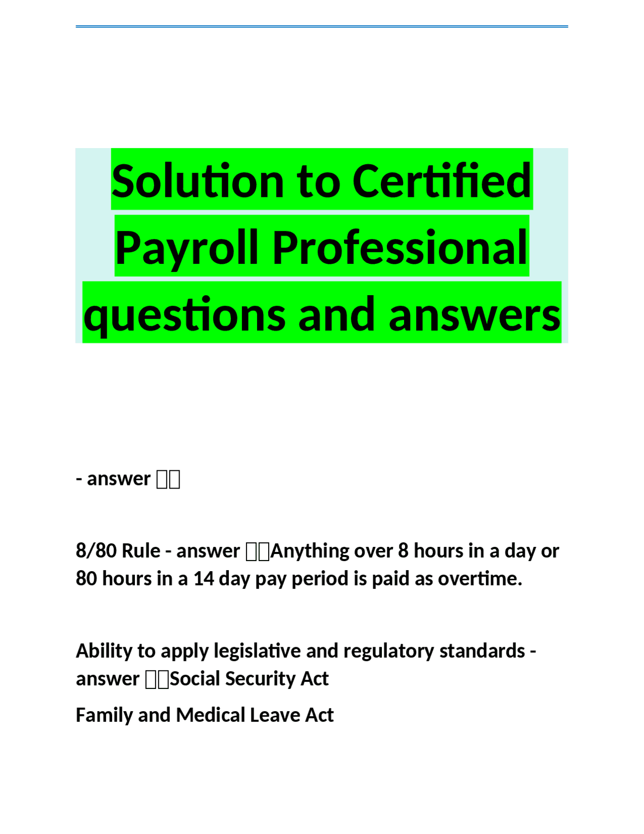 Solution to Certified Payroll Professional questions and answers ...