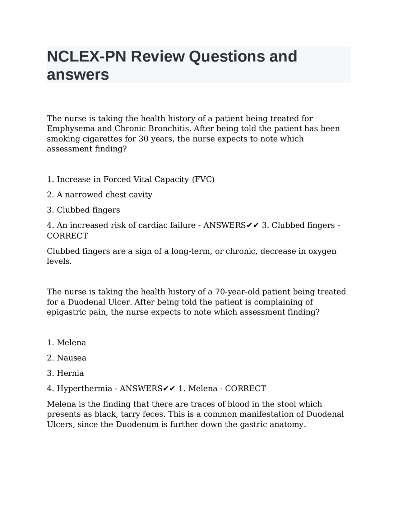 NCLEX-PN Review Questions and answers | Exams Nursing | Docsity
