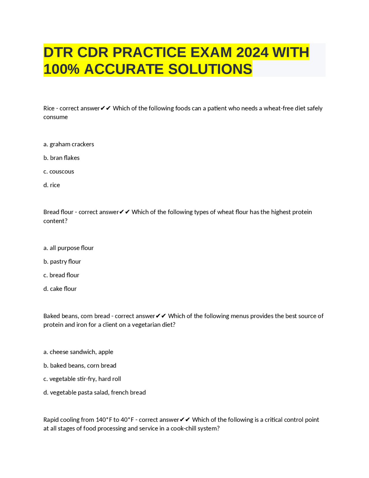 DTR CDR PRACTICE EXAM 2024 WITH 100% ACCURATE SOLUTIONS | Exams Nursing | Docsity