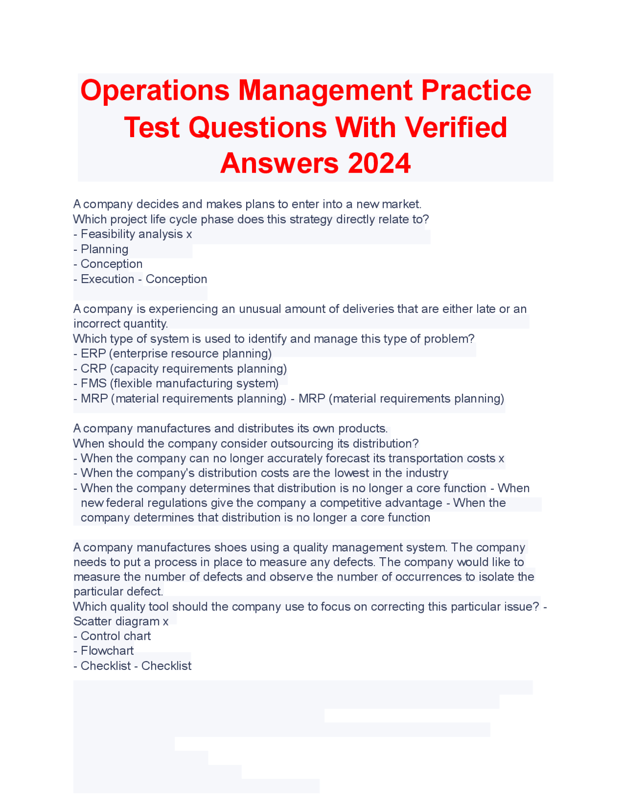 Operations Management Practice Test Questions With Verified Answers ...