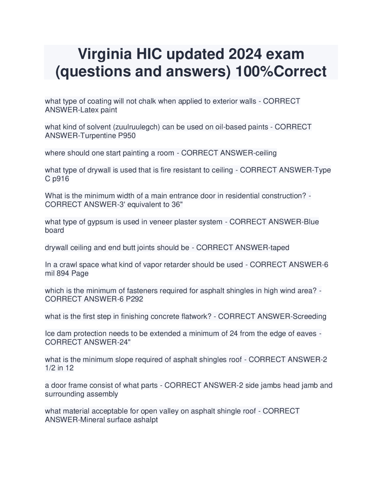 Virginia HIC updated 2024 exam (questions and answers) 100%Correct ...