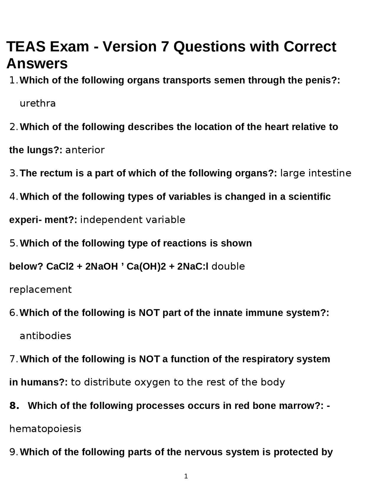 TEAS Exam - Version 7 Questions with Correct Answers | Exams Biology ...