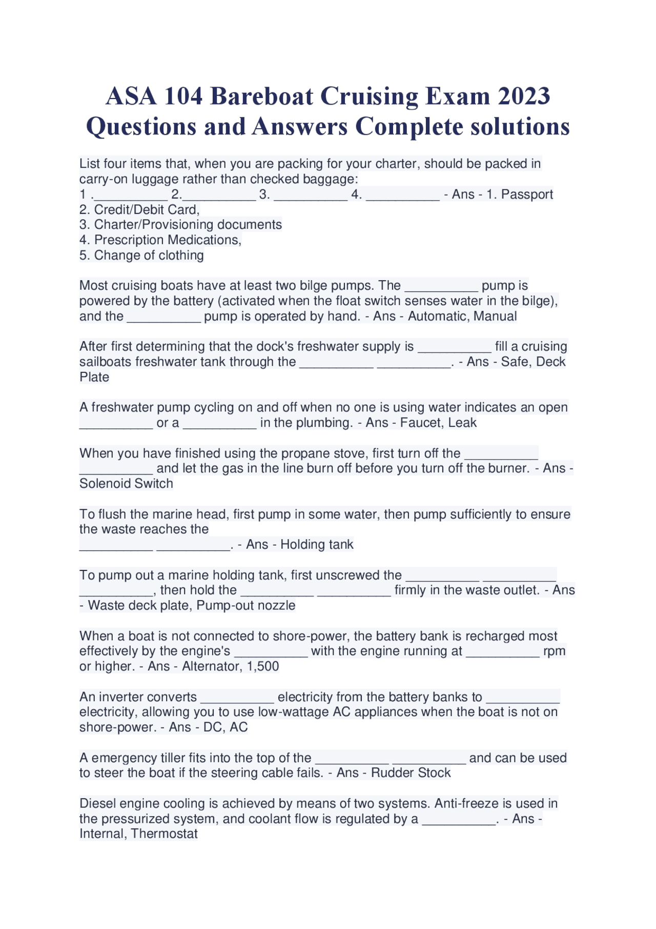 ASA 104 Bareboat Cruising Exam 2023 Questions and Answers Complete ...