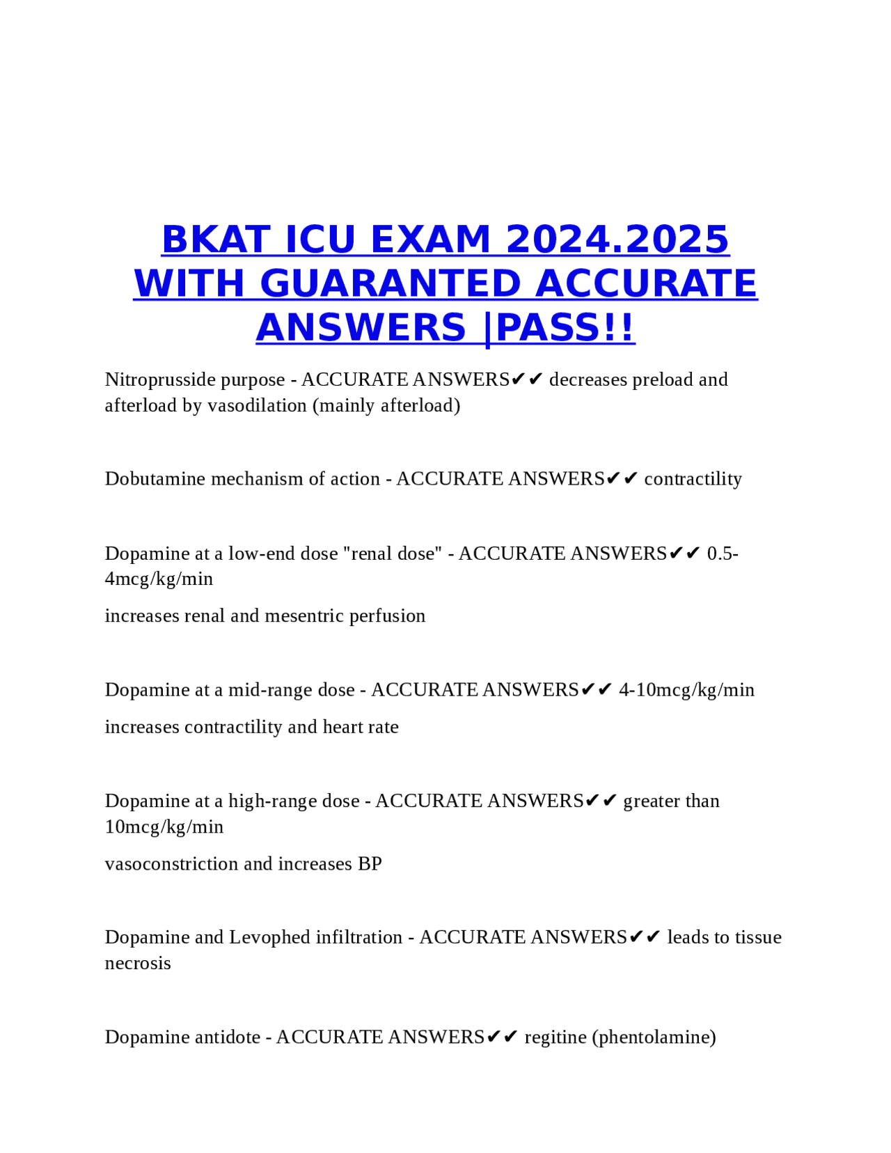 BKAT ICU EXAM 2024.2025 WITH GUARANTED ACCURATE ANSWERS |PASS!! | Exams ...