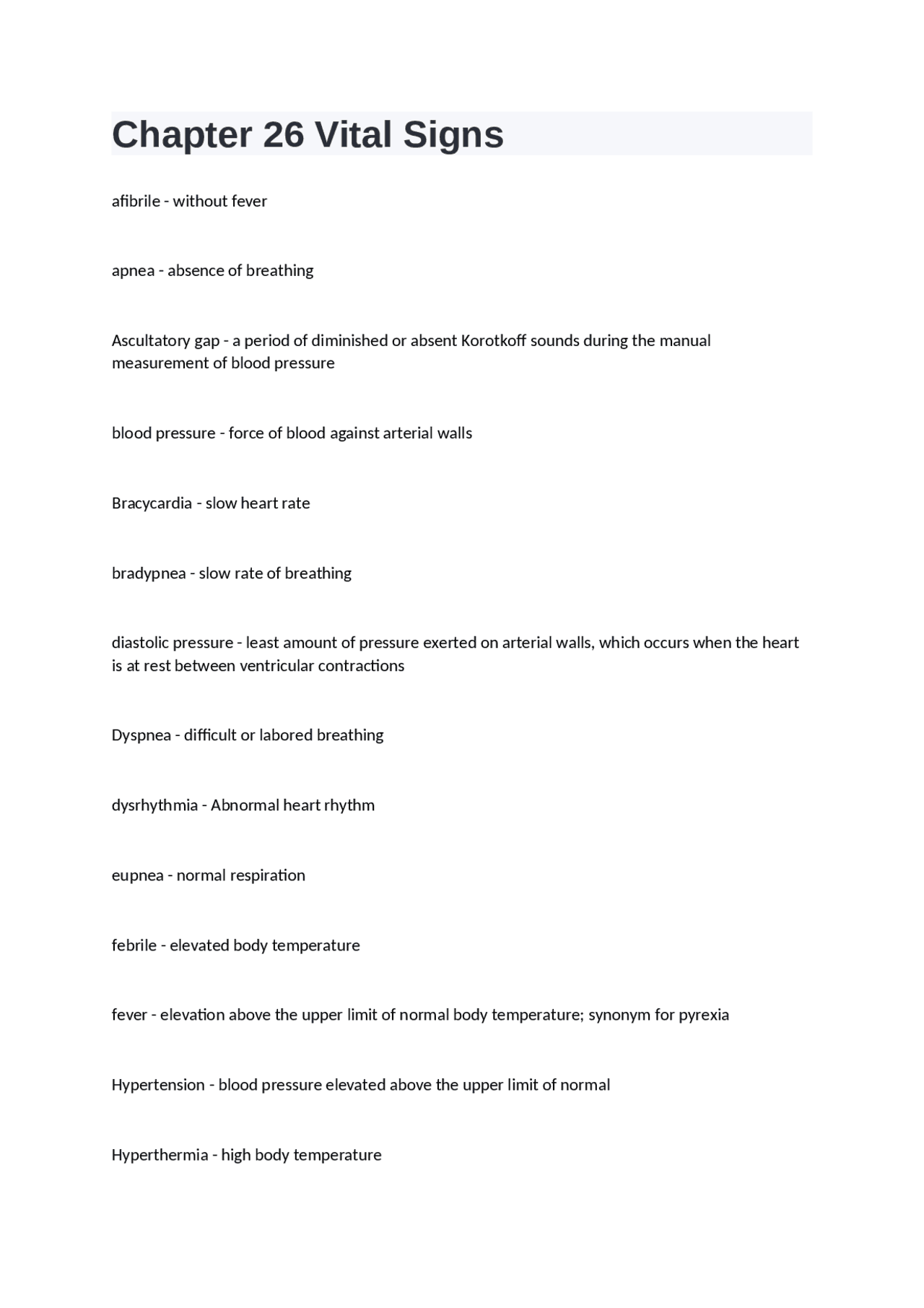 Chapter 26 Vital Signs | Exams Nursing | Docsity
