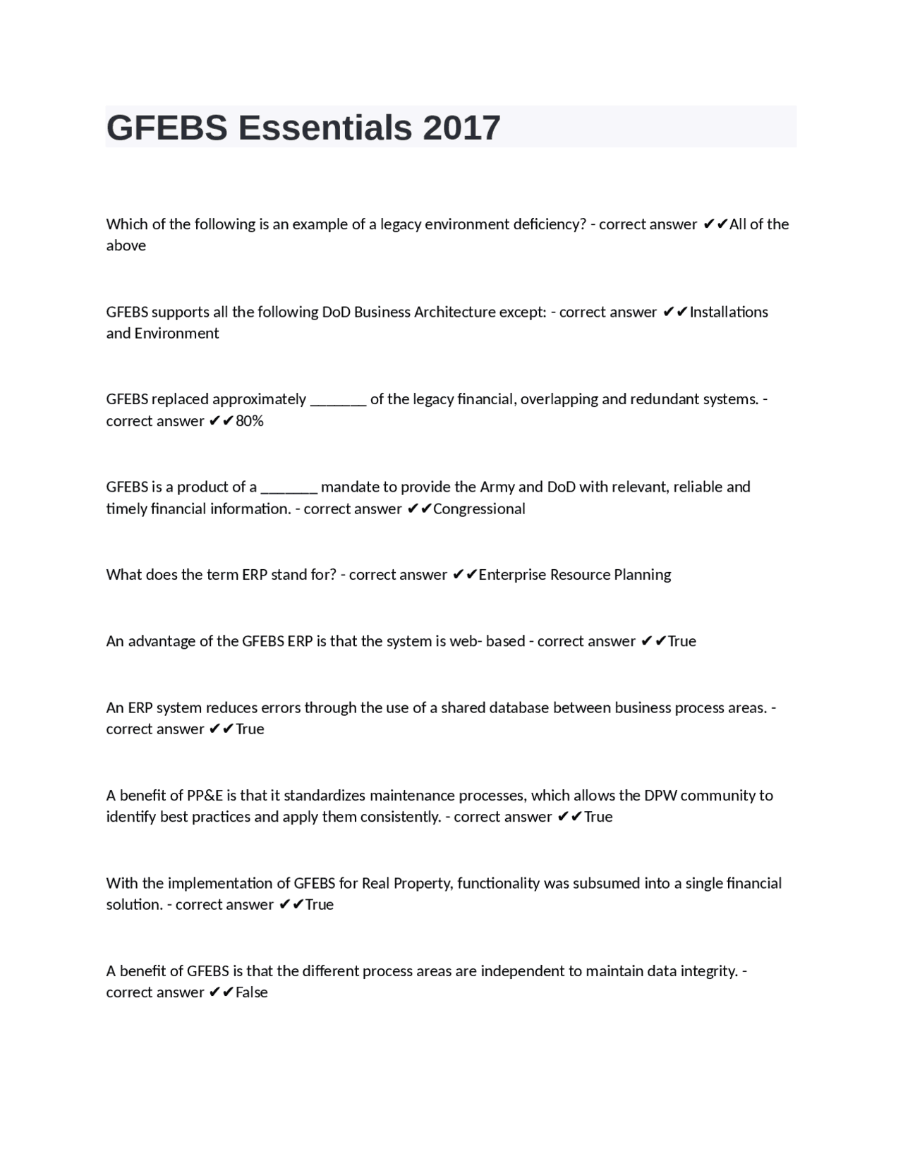 GFEBS Essentials 2017 | Exams Nursing | Docsity