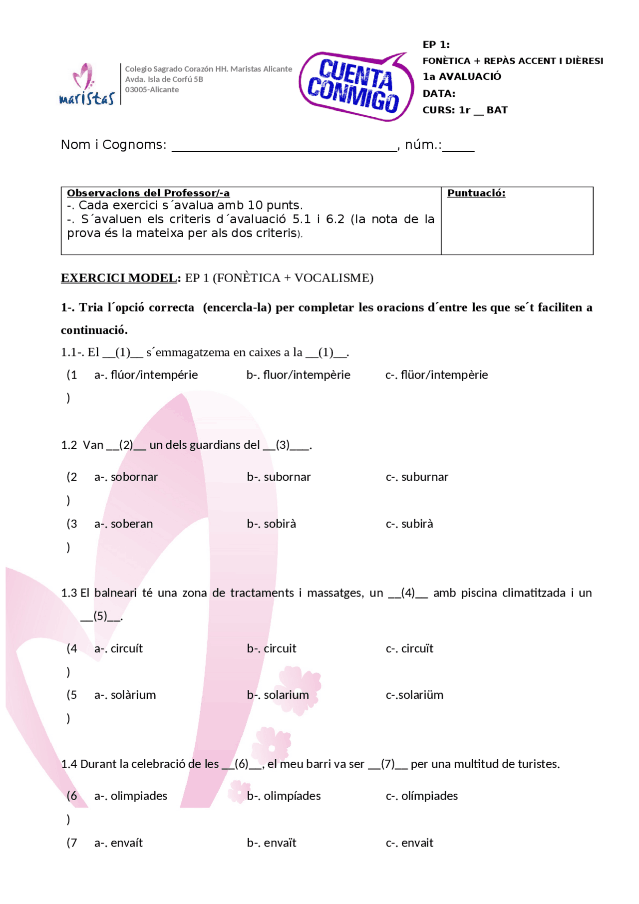 EXERCICIS VOCALISME (ORTOGRAFIA I FONÈTICA) | Ejercicios de Valenciano | Docsity
