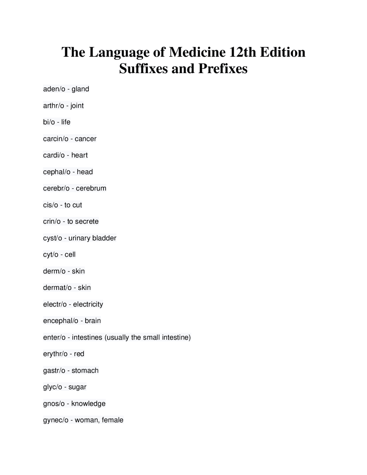 The Language of Medicine 12th Edition Suffixes and Prefixes | Exams ...