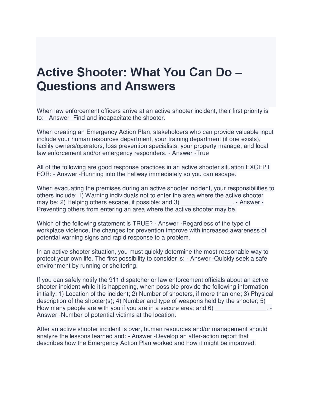 Active Shooter What You Can Do – Questions and Answers | Exams Advanced ...