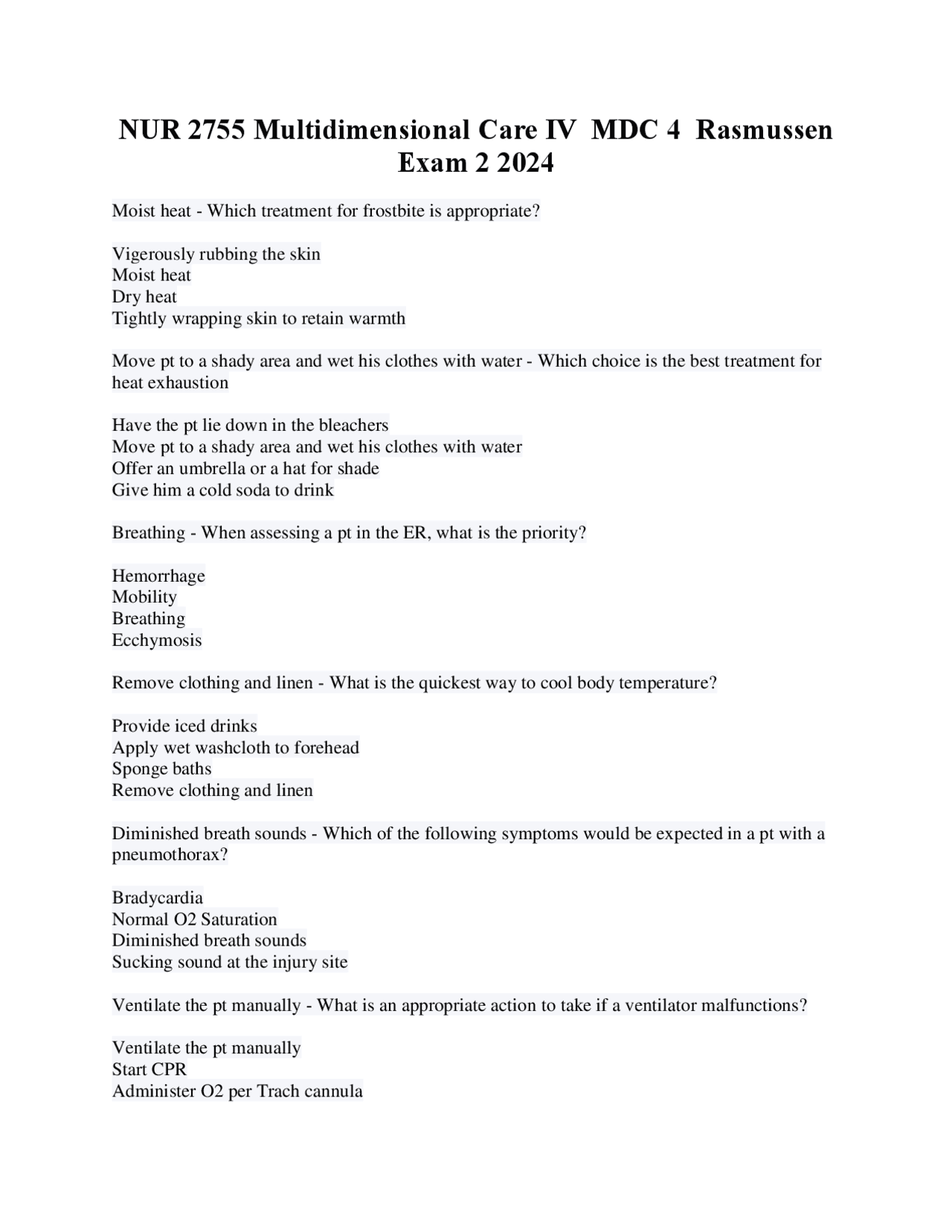 NUR 2755 Multidimensional Care IV MDC 4 Rasmussen Exam 2 2024 | Exams ...