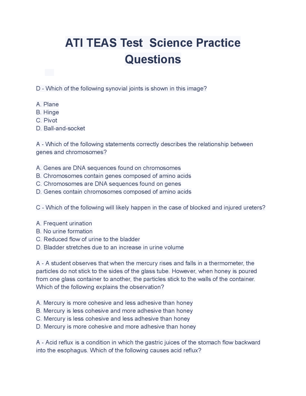 ATI TEAS Test Science Practice Questions | Exams Advanced Education ...