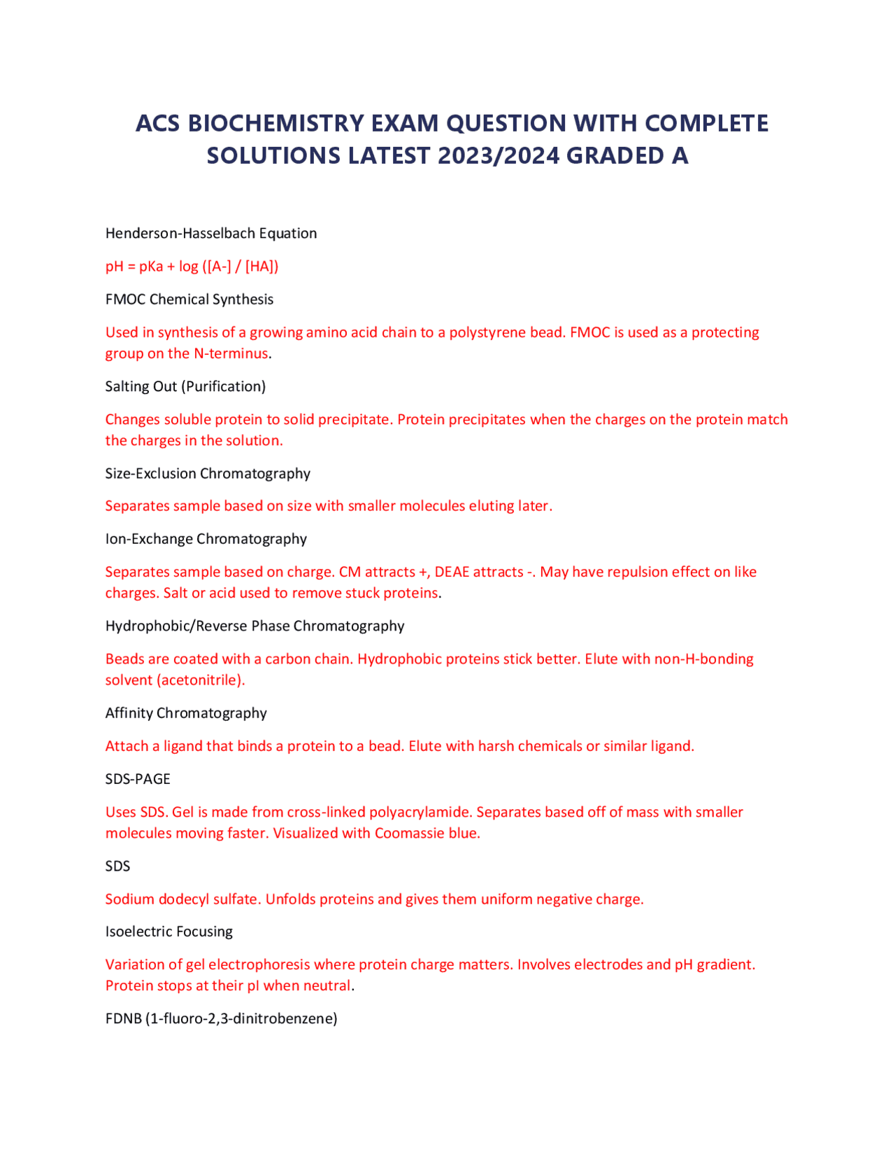 ACS BIOCHEMISTRY EXAM | Exams Nursing | Docsity