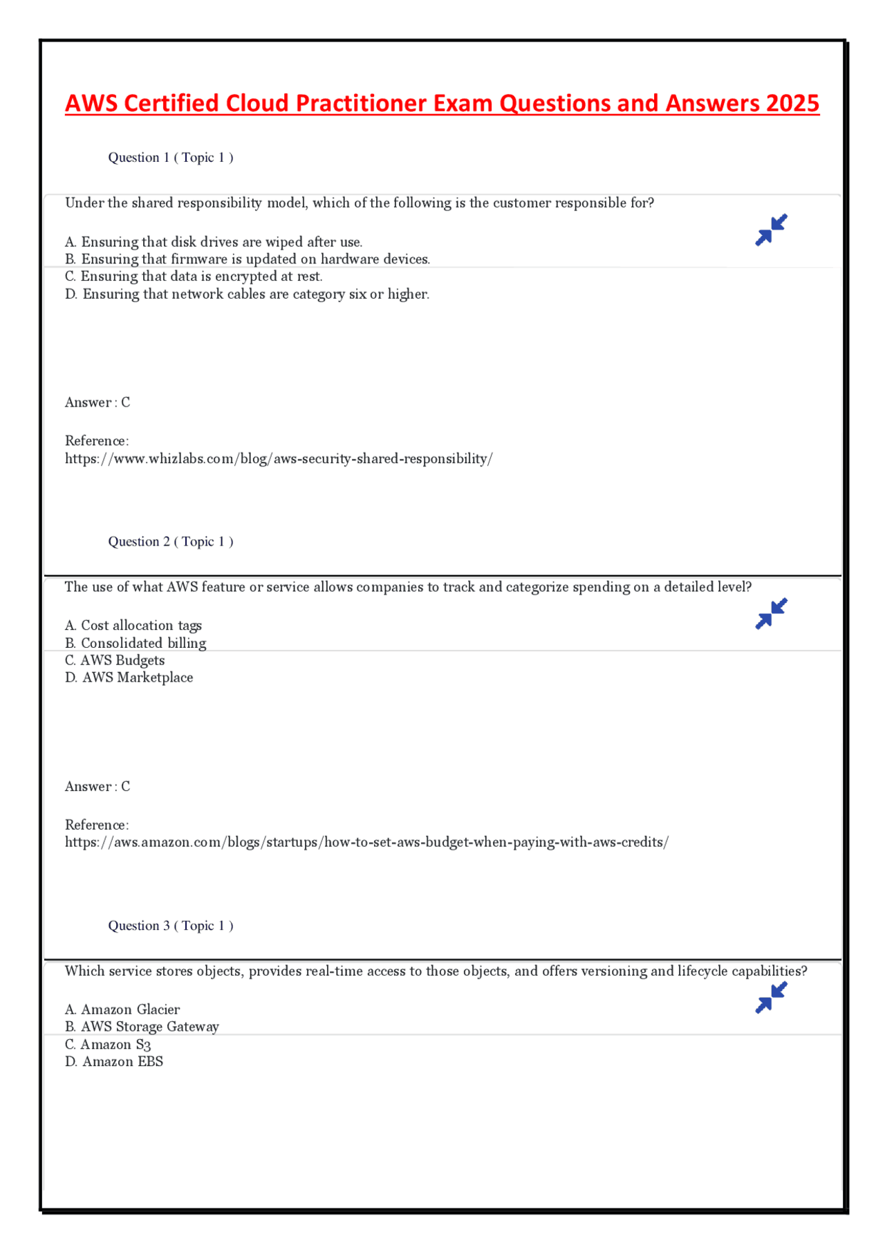 AWS Certified Cloud Practitioner Exam Questions and Answers 2025 ...