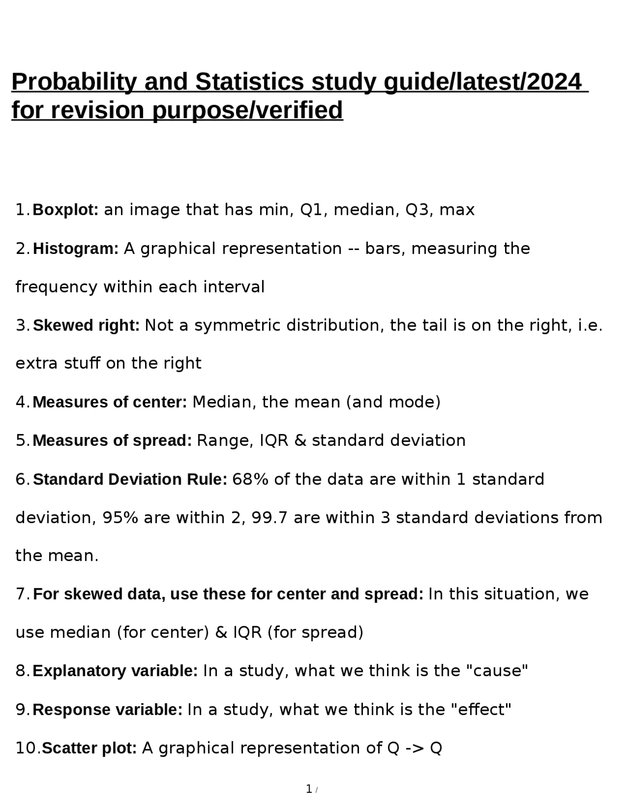 Probability and Statistics study guide/latest/2024 for revision purpose ...