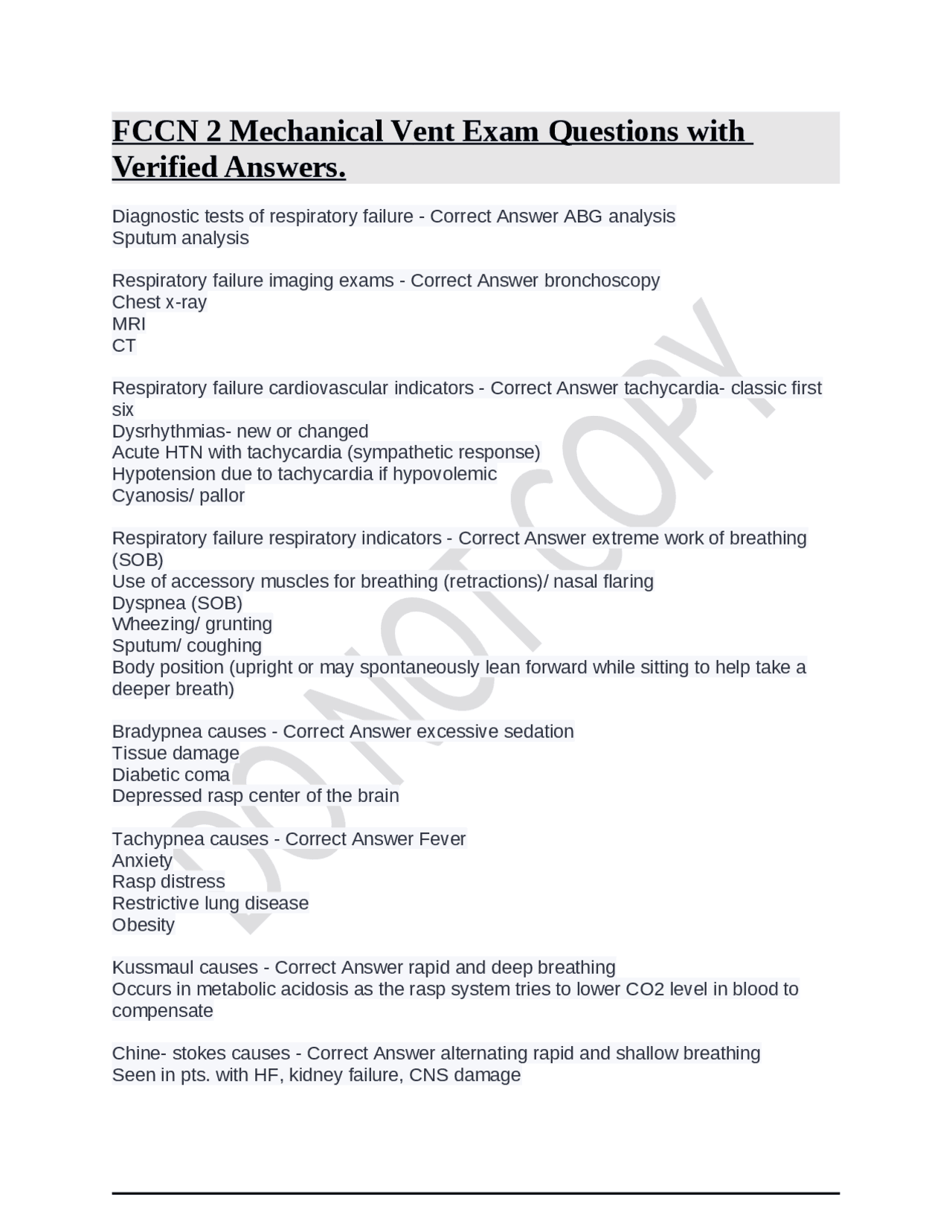 FCCN 2 Mechanical Vent Exam Questions with Verified Answers. | Exams ...