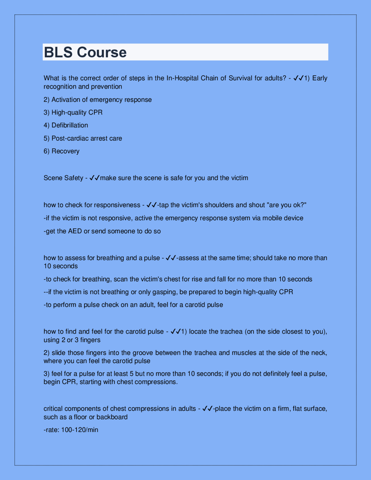 BLS Course Exam B with correct Answers A+ graded | Exams Nursing | Docsity