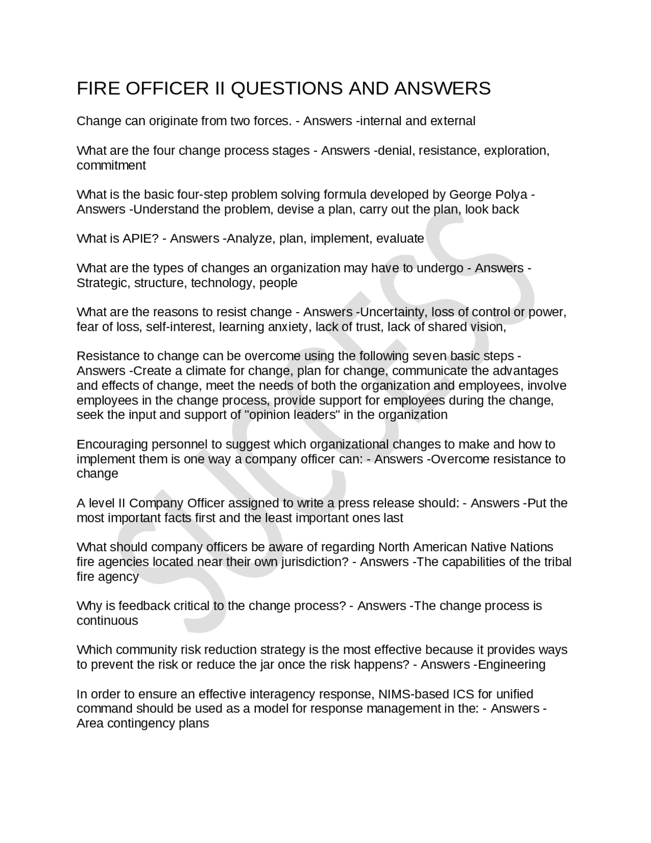 FIRE OFFICER II QUESTIONS AND ANSWERS | Exams Science education | Docsity