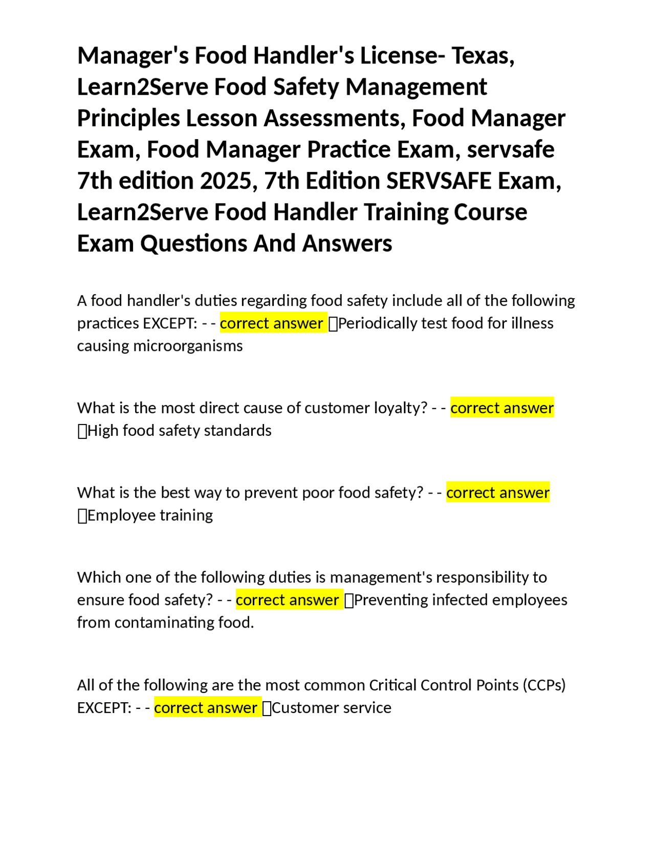 Manager's Food Handler's License- Texas, Learn2Serve Food Safety ...