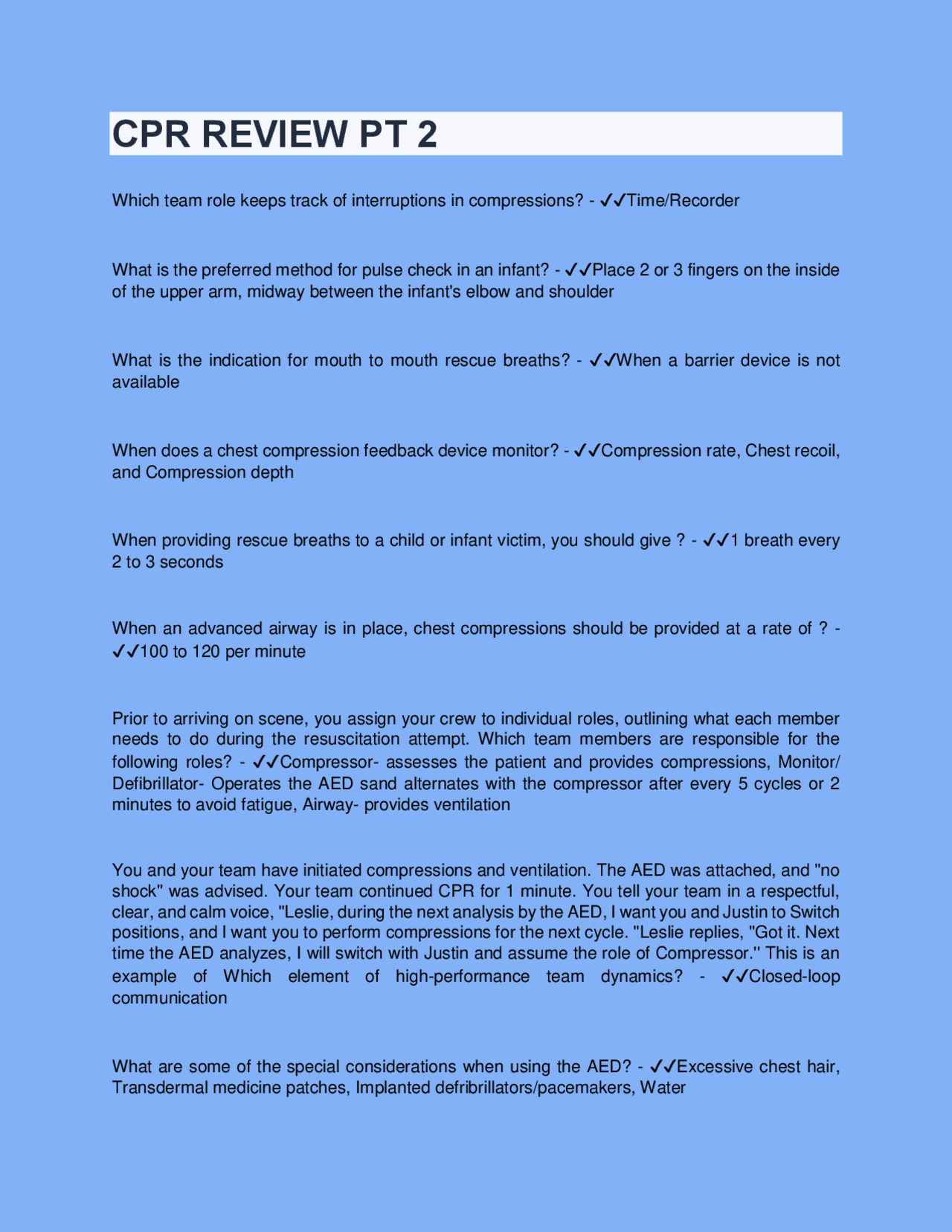 CPR review pt 2 latest version with A+ graded Answers | Exams Nursing ...