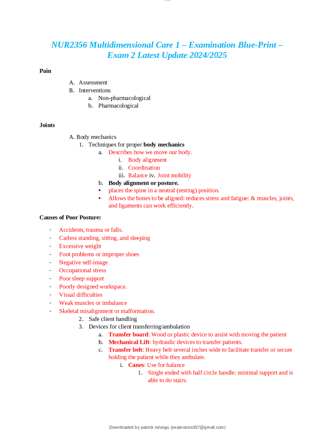 NUR2356 Multidimensional Care 1 – Examination Blue-Print – Exam 2 ...