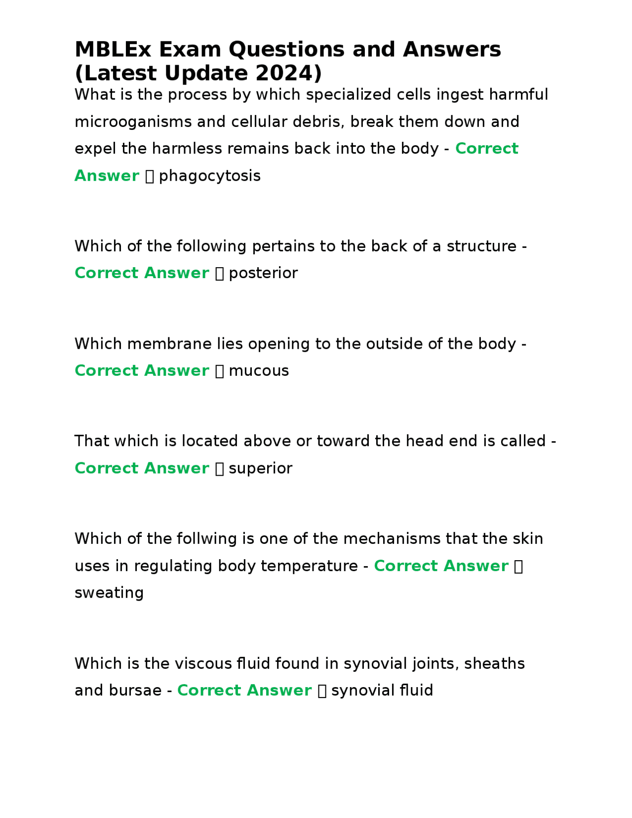 MBLEx Exam Questions and Answers (Latest Update 2024) | Exams Nursing ...