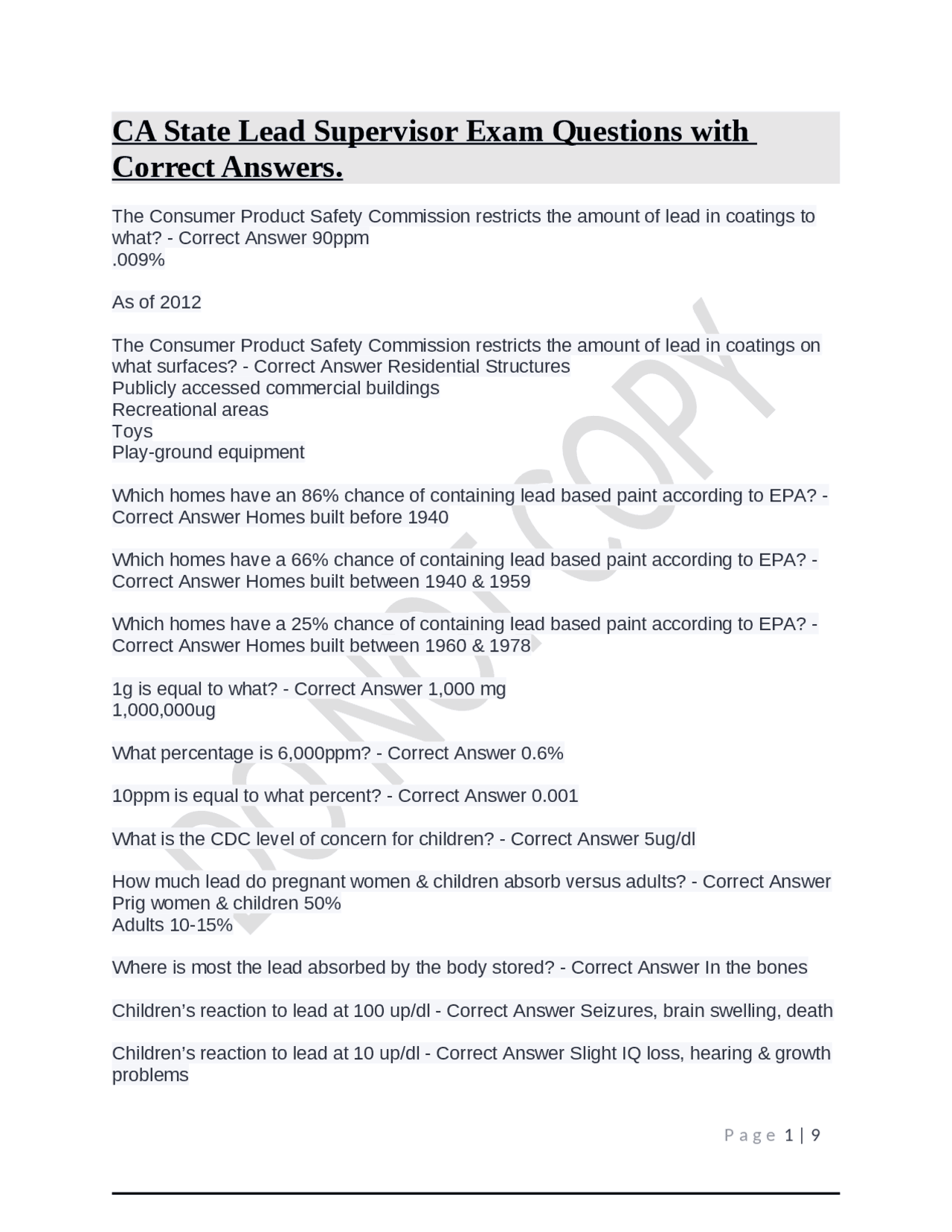 CA State Lead Supervisor Exam Questions with Correct Answers. | Exams ...