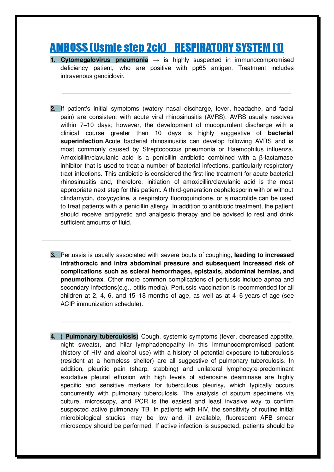 AMBOSS (Usmle step 2ck)_ RESPIRATORY SYSTEM (1) | Exams Nursing | Docsity