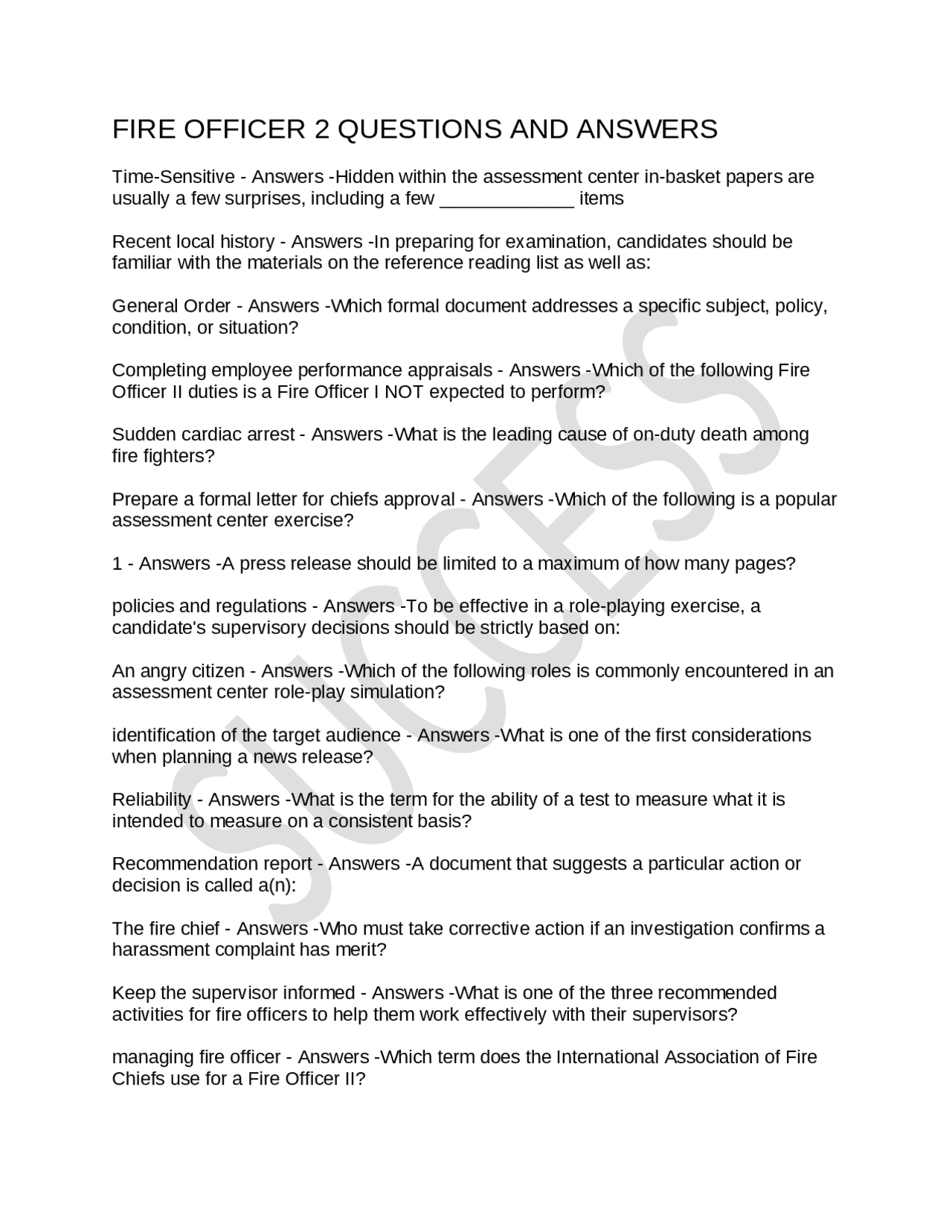 FIRE OFFICER 2 QUESTIONS AND ANSWERS | Exams Science education | Docsity