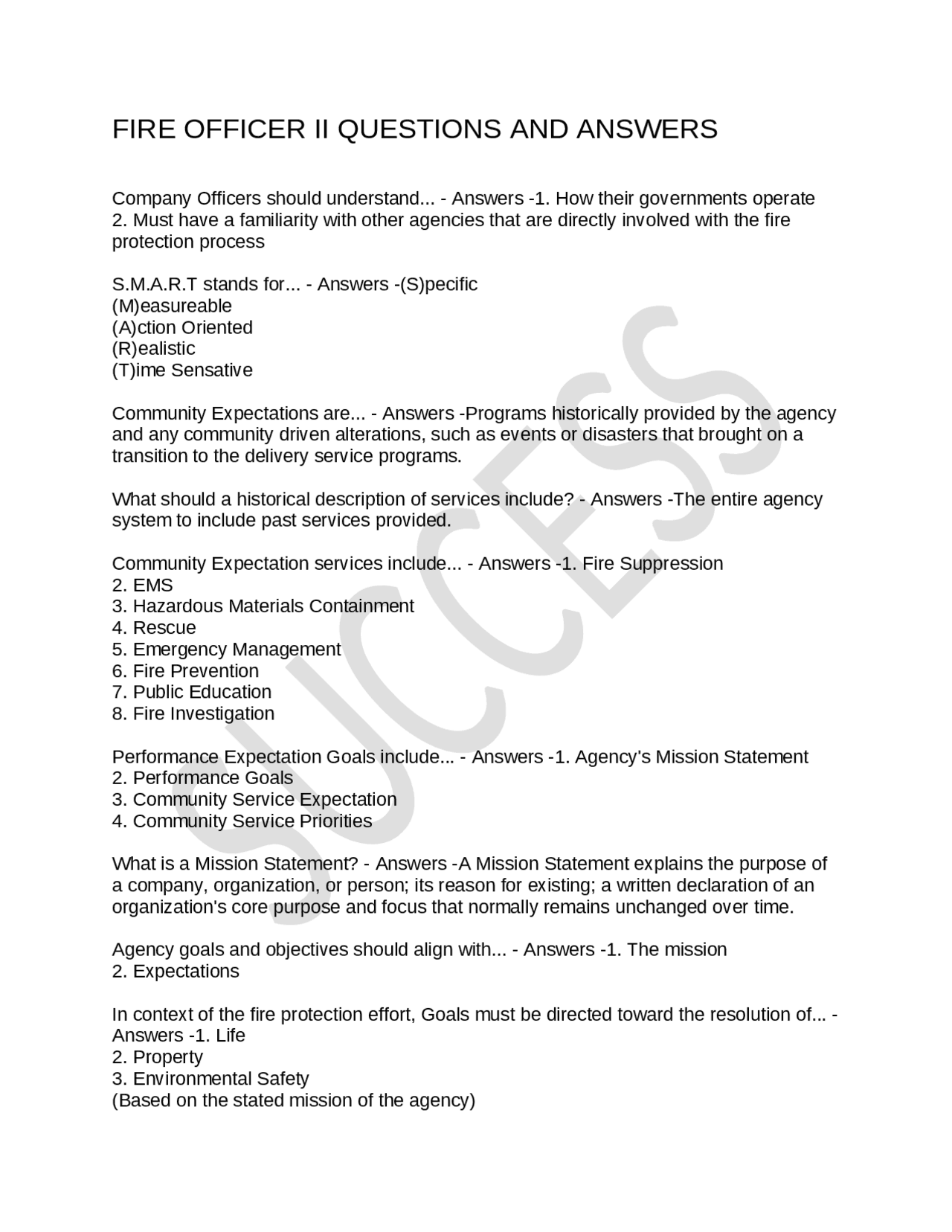 FIRE OFFICER II QUESTIONS AND ANSWERS | Exams Science education | Docsity