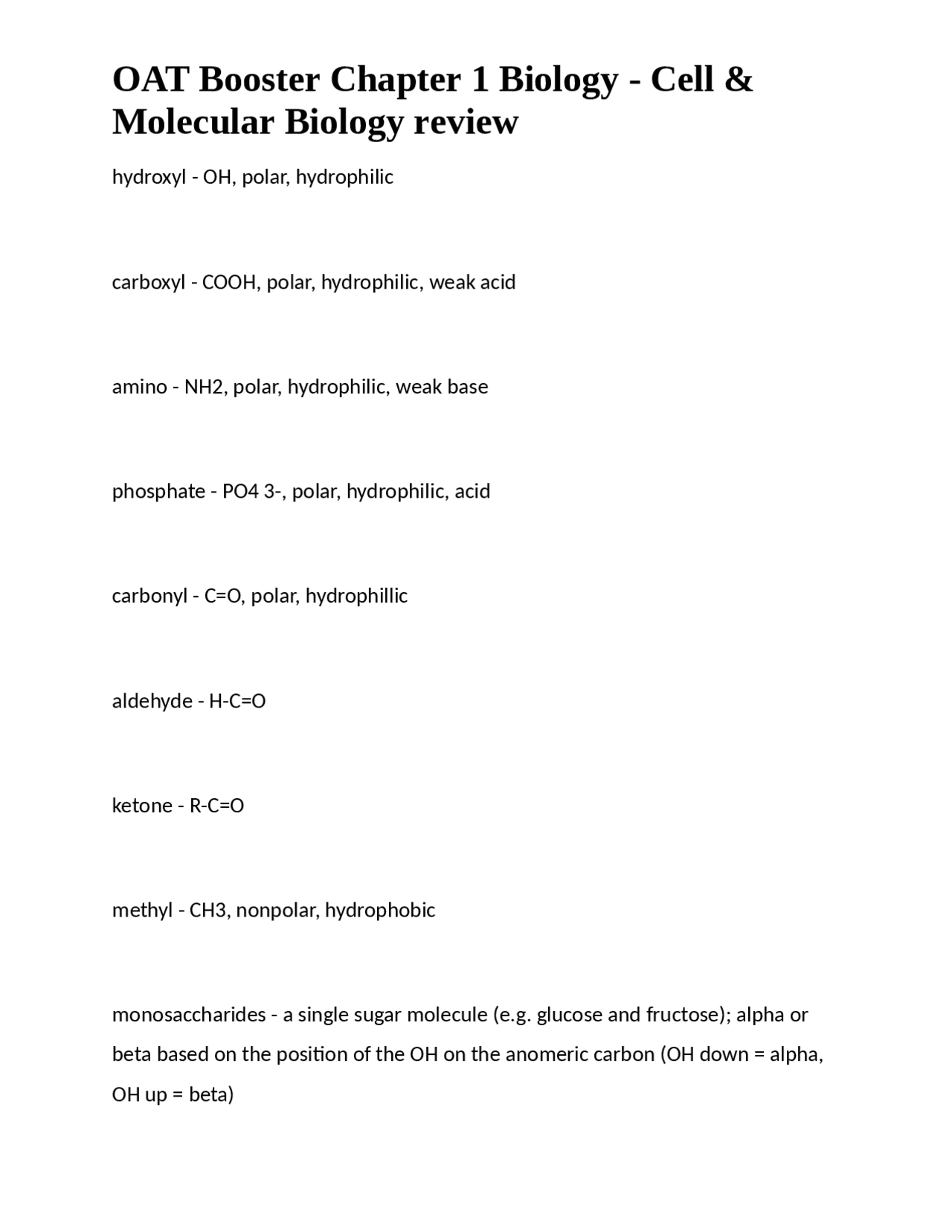 OAT Booster Chapter 1 Biology - Cell & Molecular Biology review | Exams ...