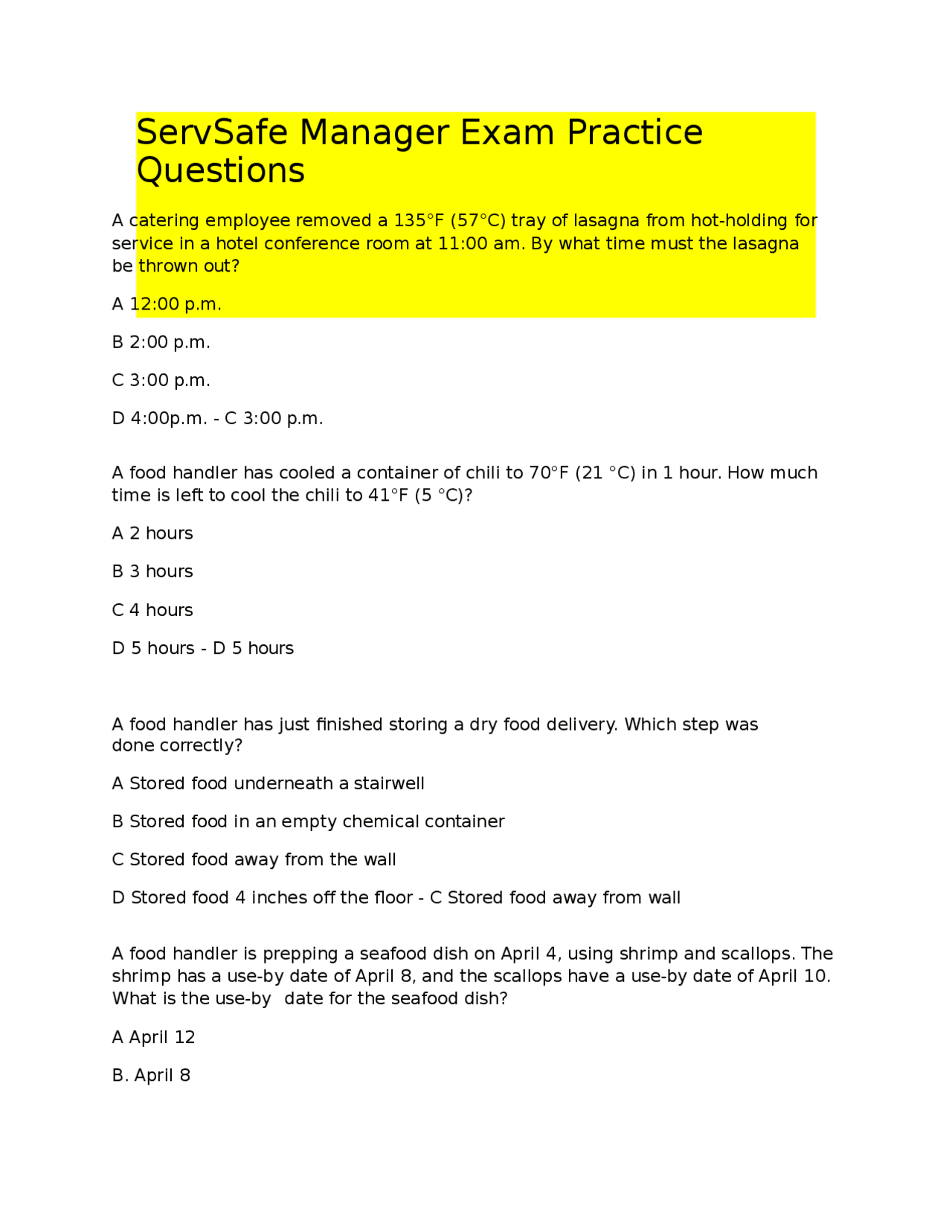 ServSafe Manager Exam Practice Questions and Answers 2024 | Exams ...