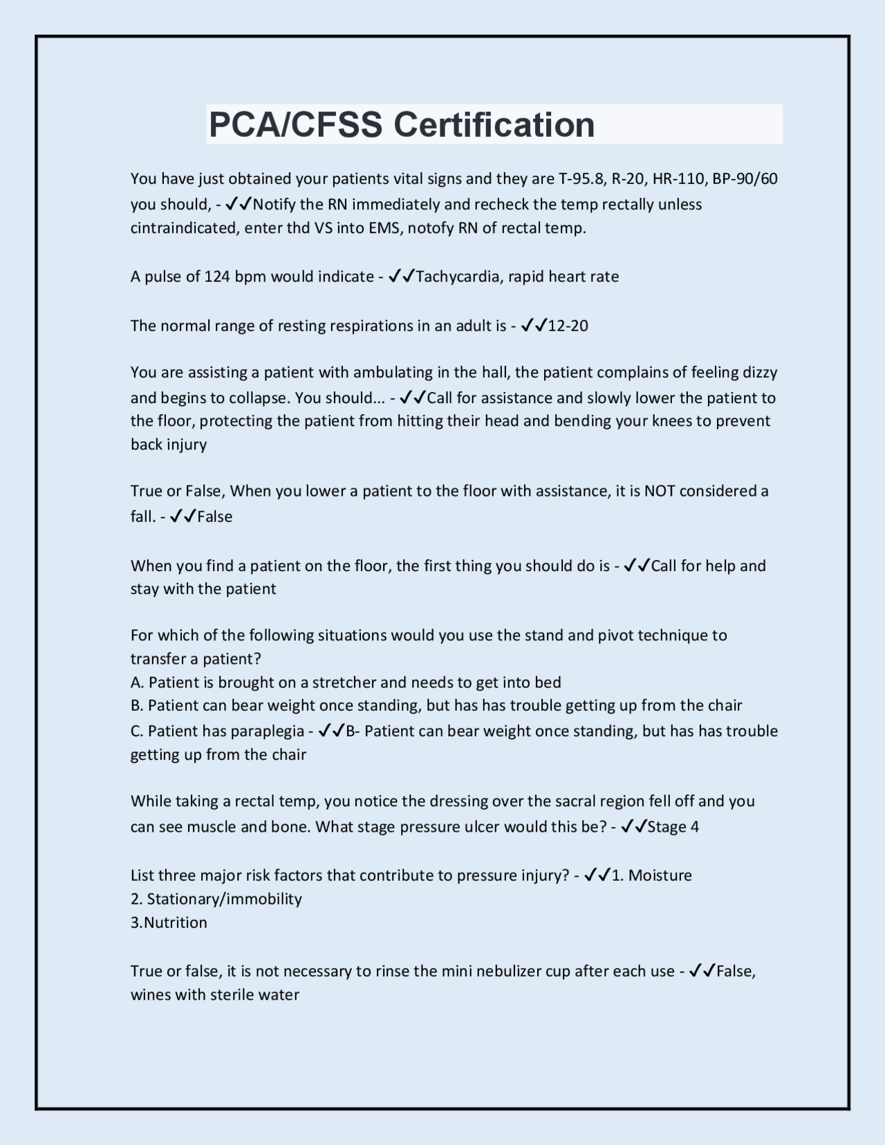 PCA/CFSS Certification Answers with 100% correct Answers | Exams ...