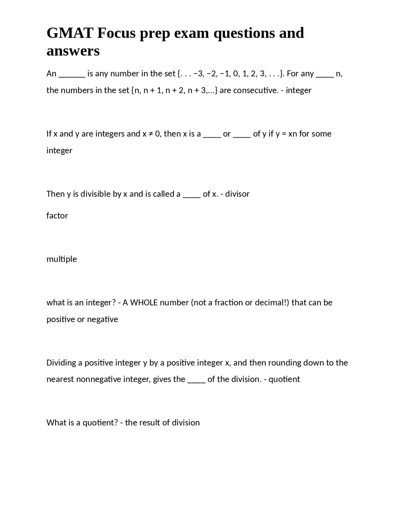 GMAT Focus prep exam questions and answers | Exams Nursing | Docsity