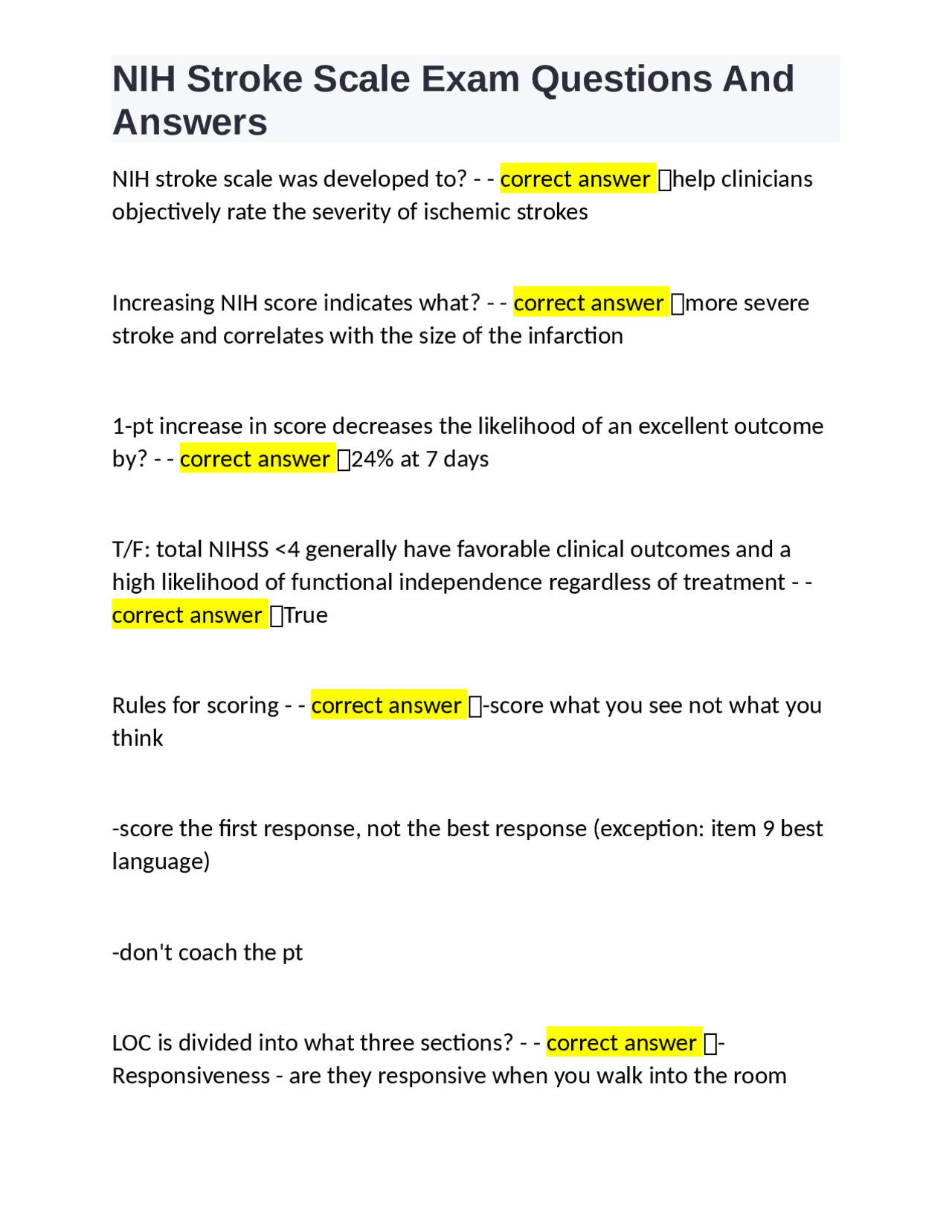 Nihss Stroke Scale Score Sheet Pdf Free - Infoupdate.org