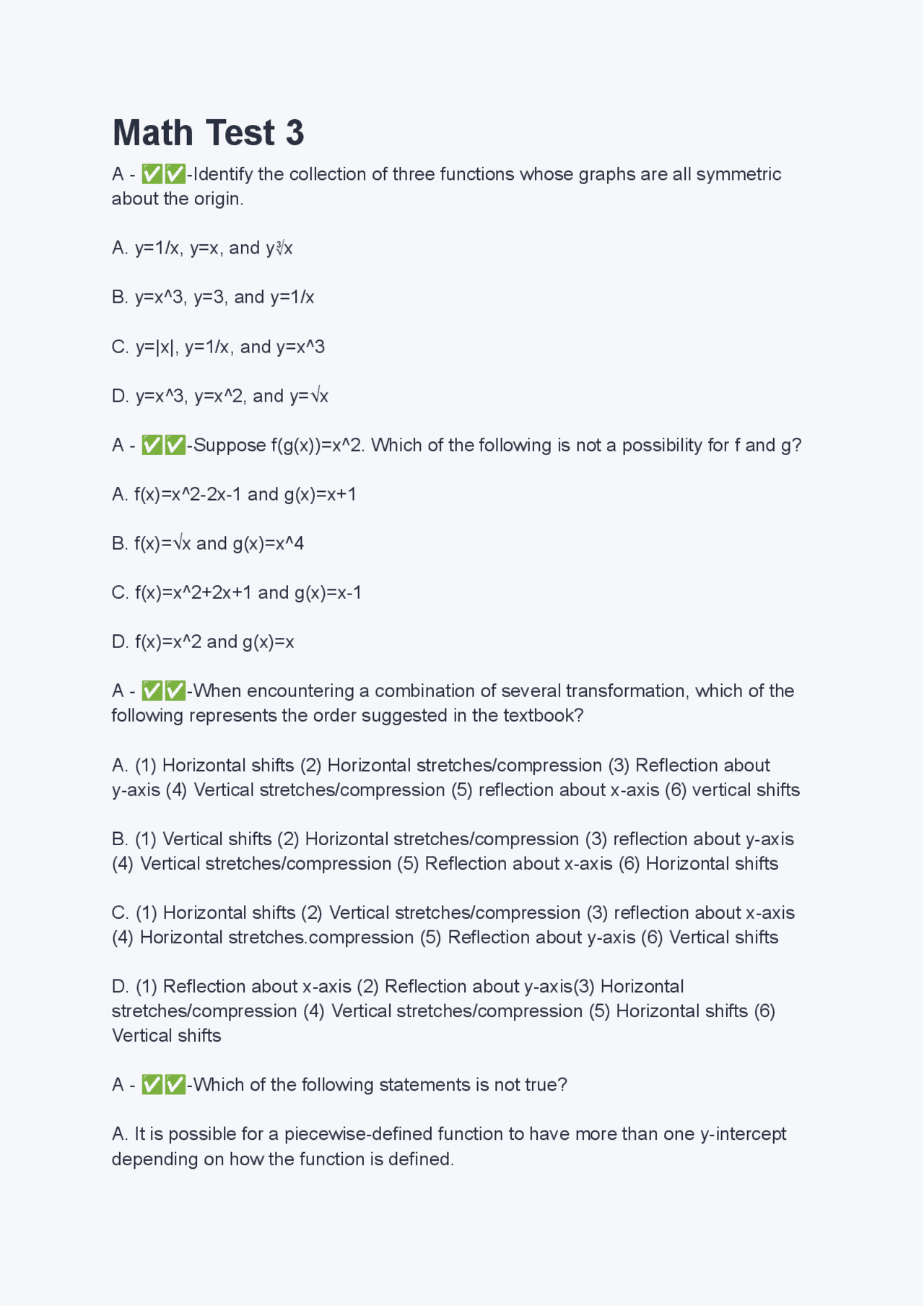 Math Test 3 Questions and answers 2024 | Exams Nursing | Docsity