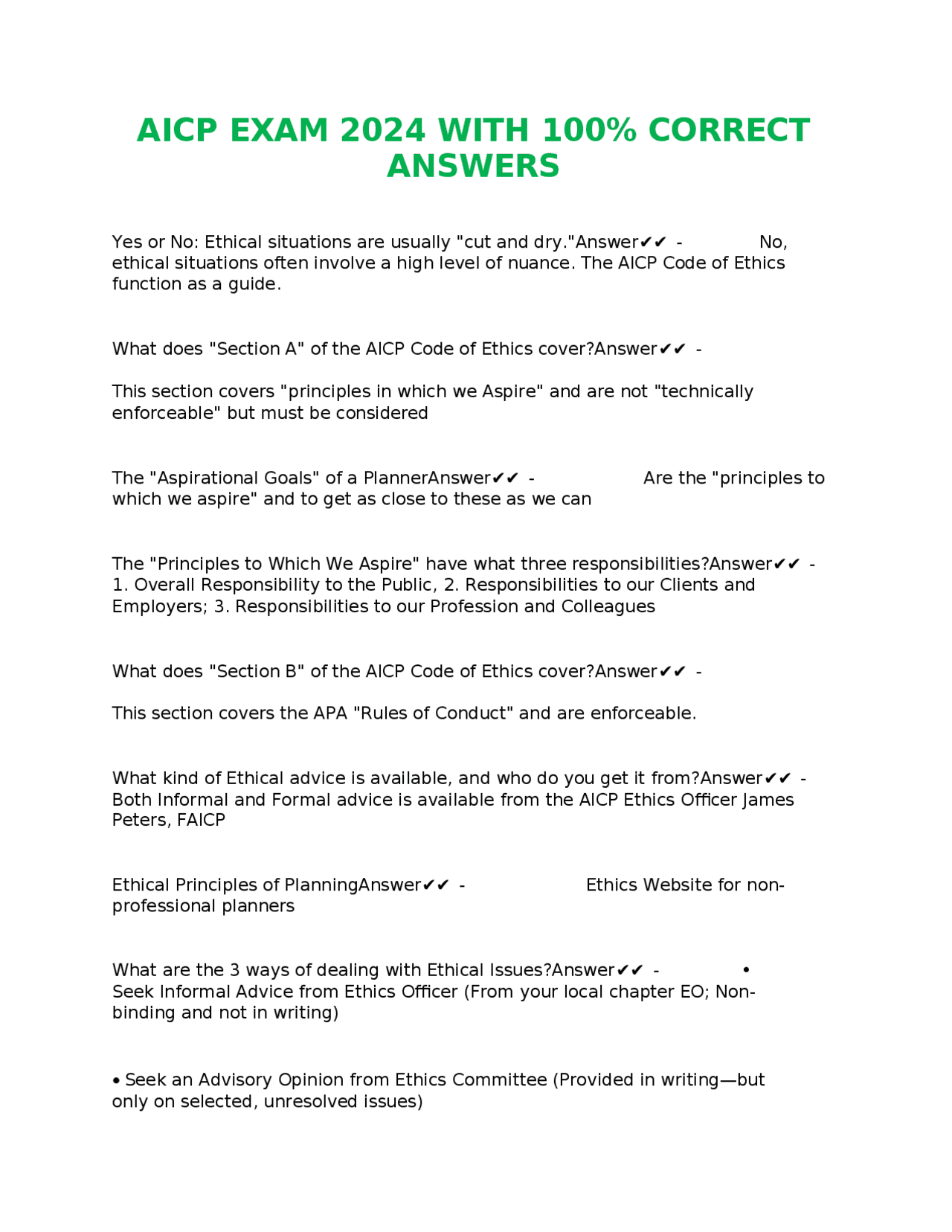 AICP EXAM 2024 WITH 100% CORRECT ANSWERS | Exams Advanced Education ...