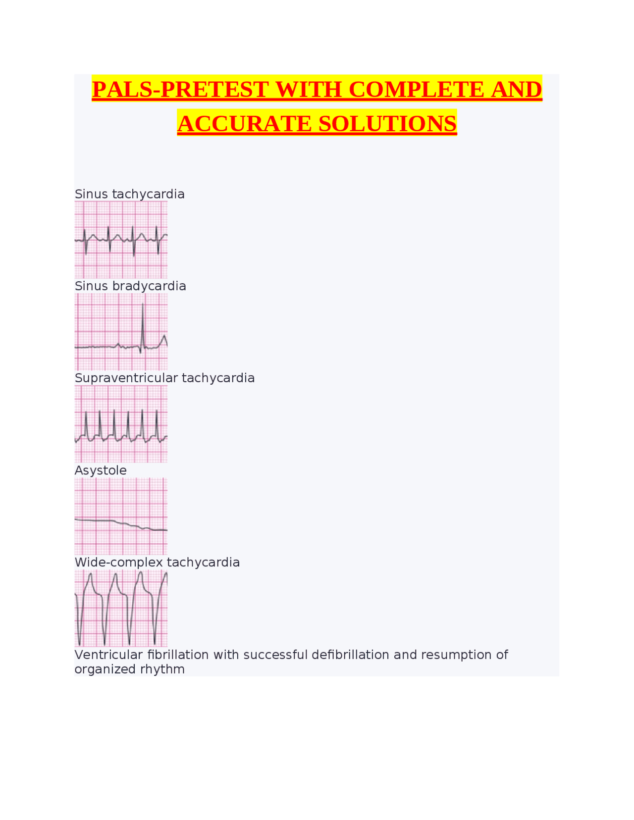 PALS-PRETEST WITH COMPLETE AND ACCURATE SOLUTIONS | Exams Nursing | Docsity