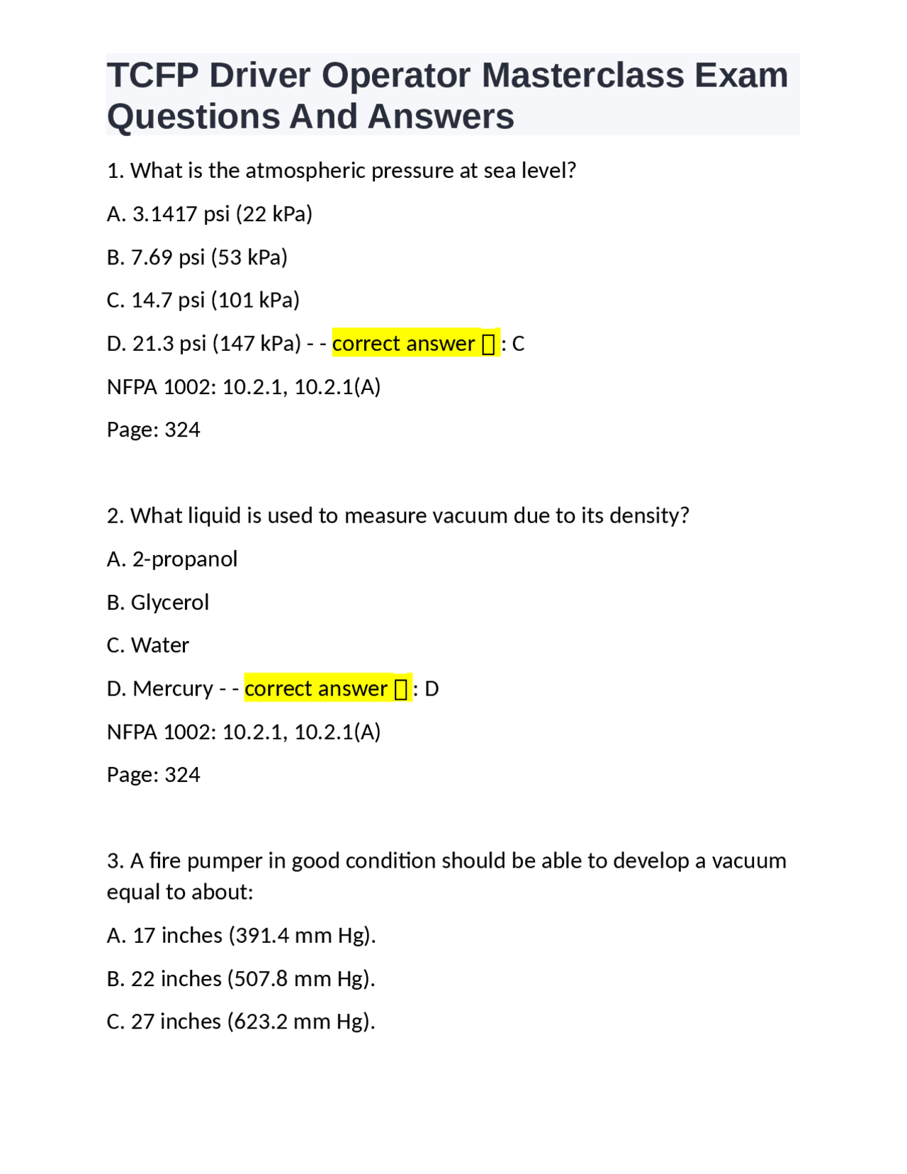 TCFP Driver Operator Masterclass Exam Questions And Answers | Exams ...