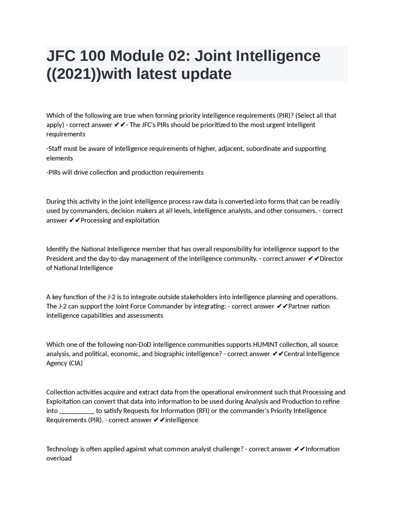 JFC 100 Module 02: Joint Intelligence ((2021))with latest update ...