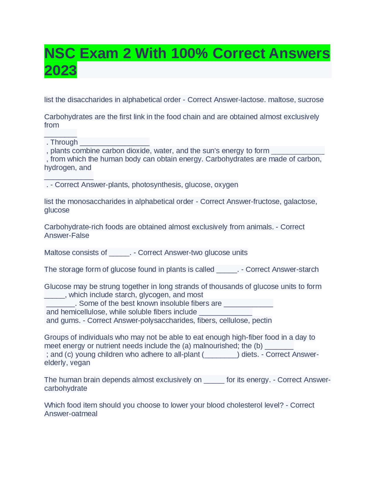 NSC Exam 2 With 100% Correct Answers 2023 | Exams Advanced Education ...