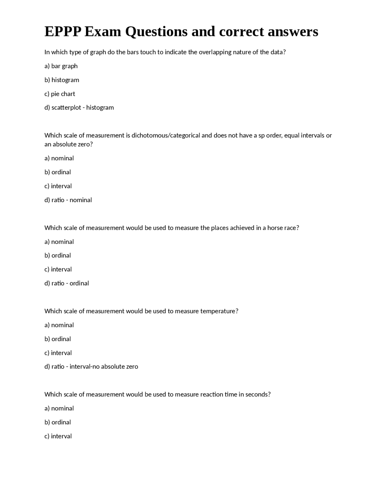 EPPP Exam Questions and correct answers | Exams Nursing | Docsity