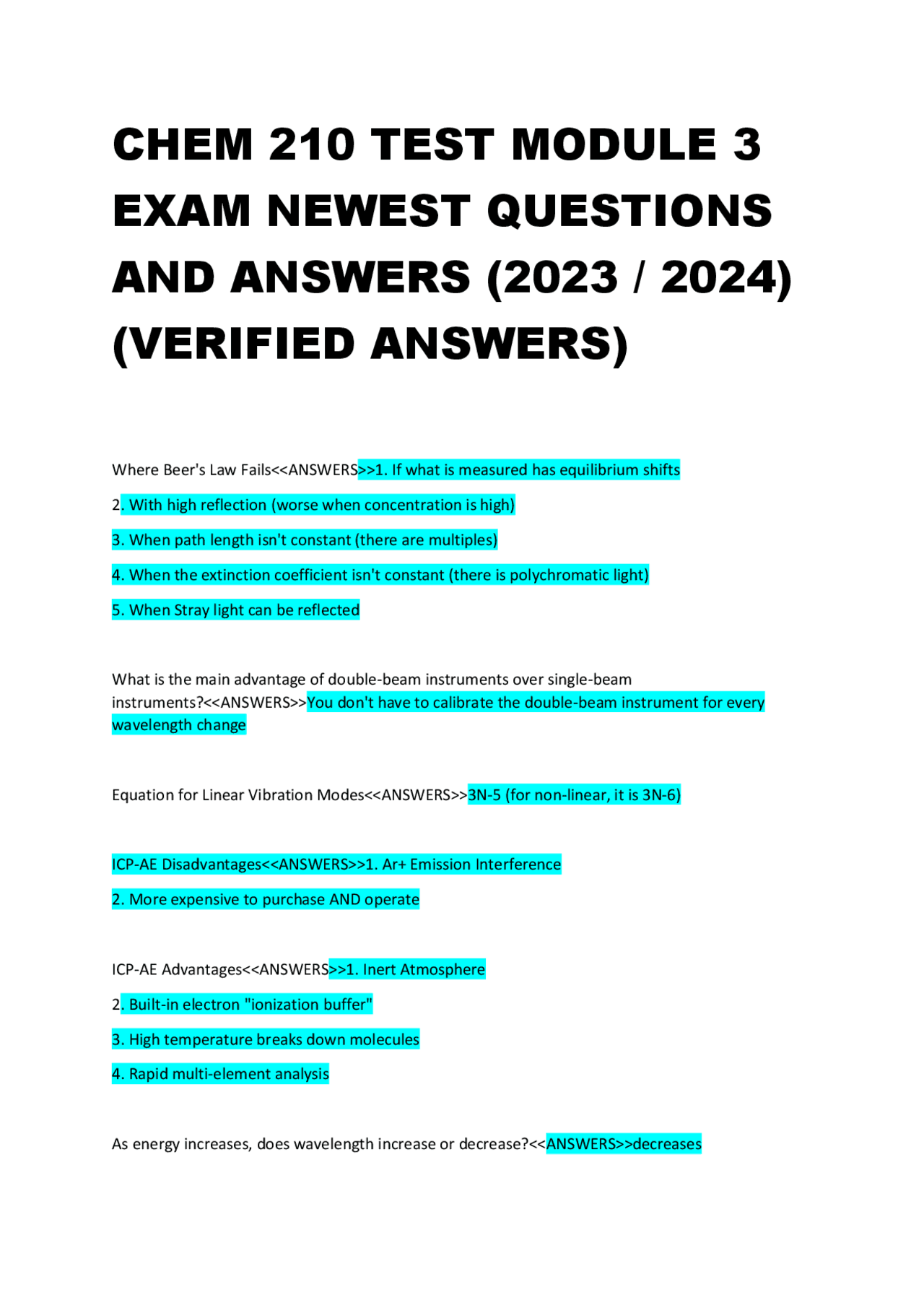 CHEM 210 TEST MODULE 3 EXAM NEWEST QUESTIONS AND ANSWERS (2023/ 2024 ...