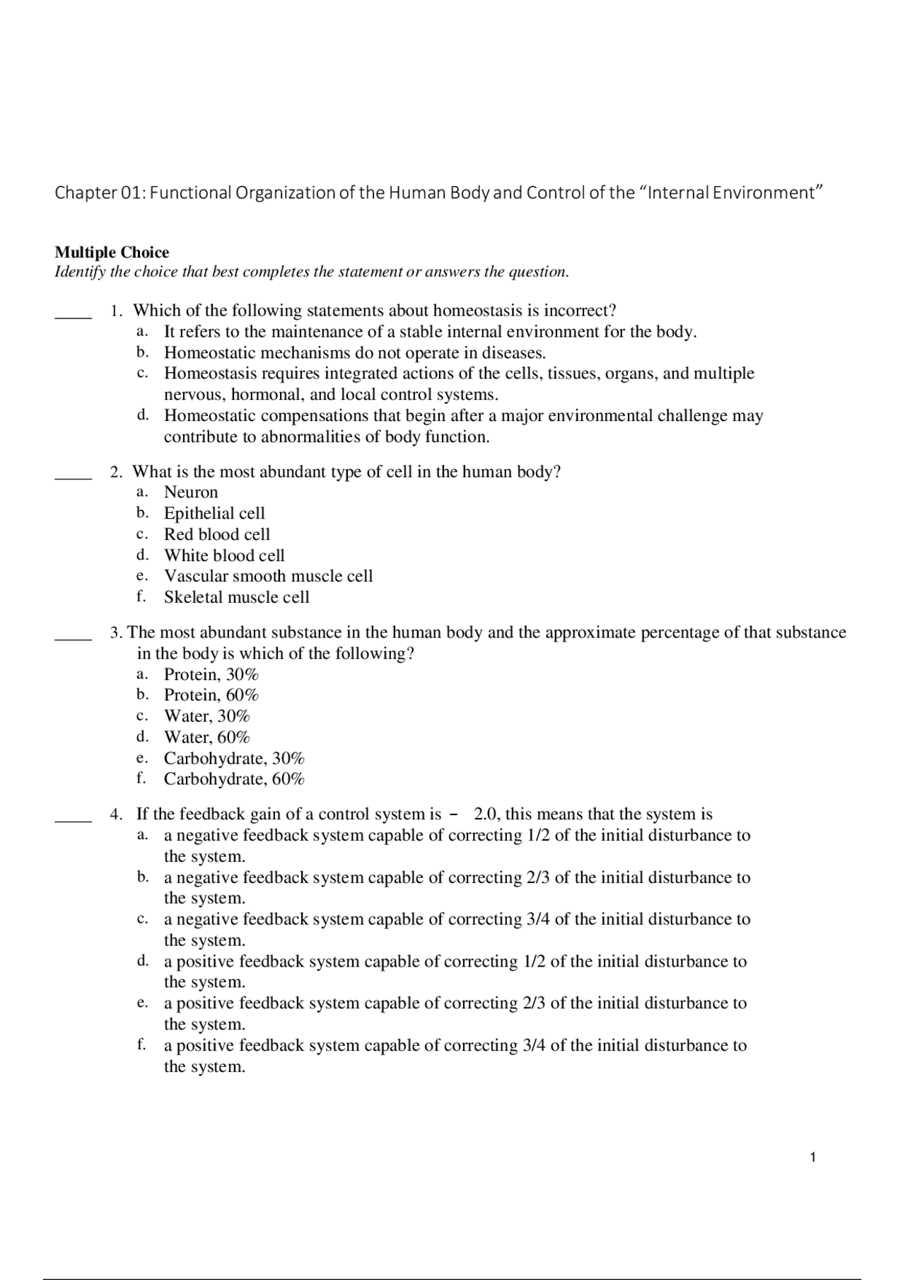 Chapter 01: Functional Organization of the Human Body and Control of ...