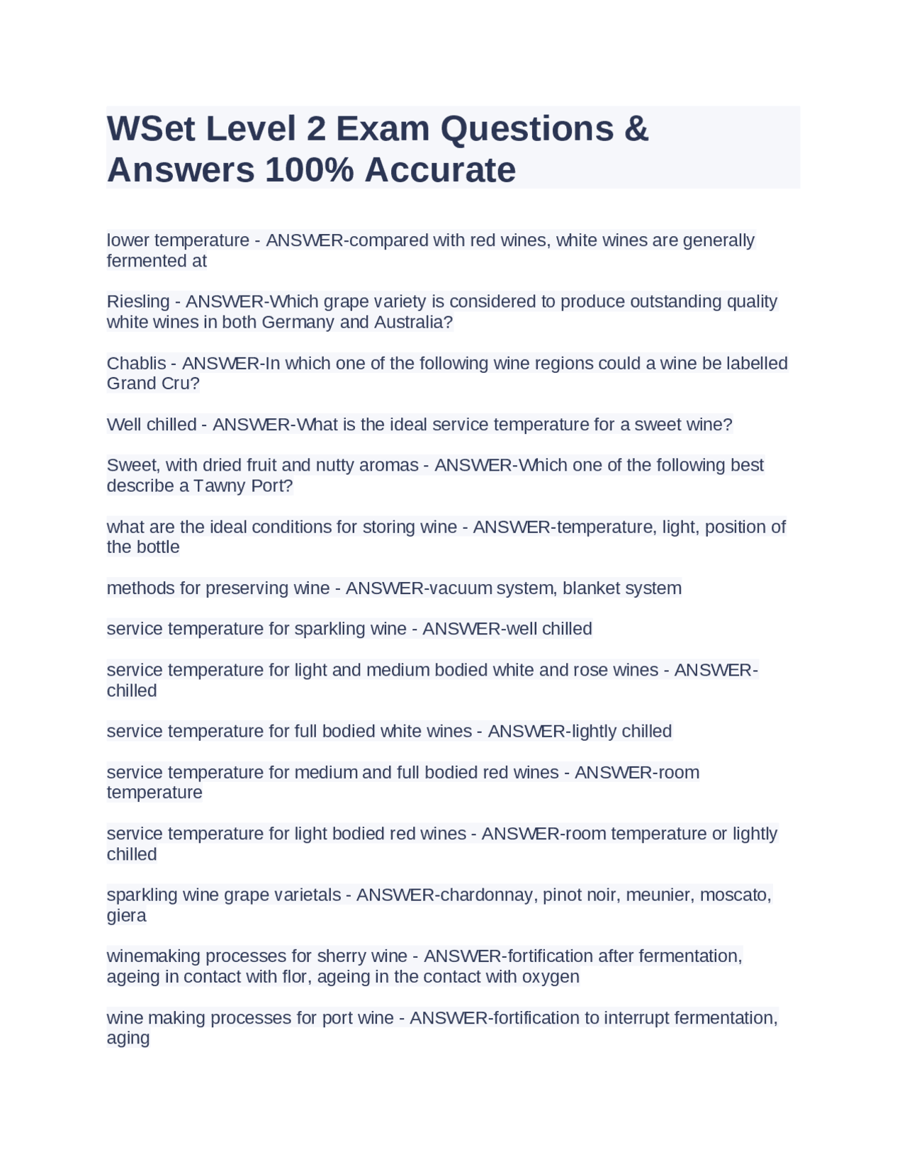 WSet Level 2 Exam Questions & Answers 100% Accurate | Exams Winemaking ...