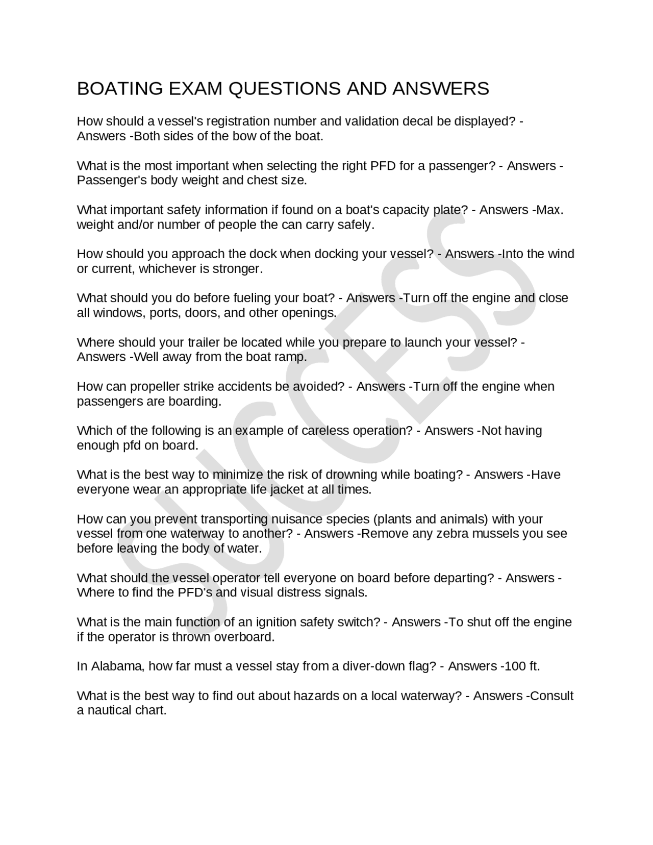 BOATING EXAM QUESTIONS AND ANSWERS | Exams Transport economics | Docsity