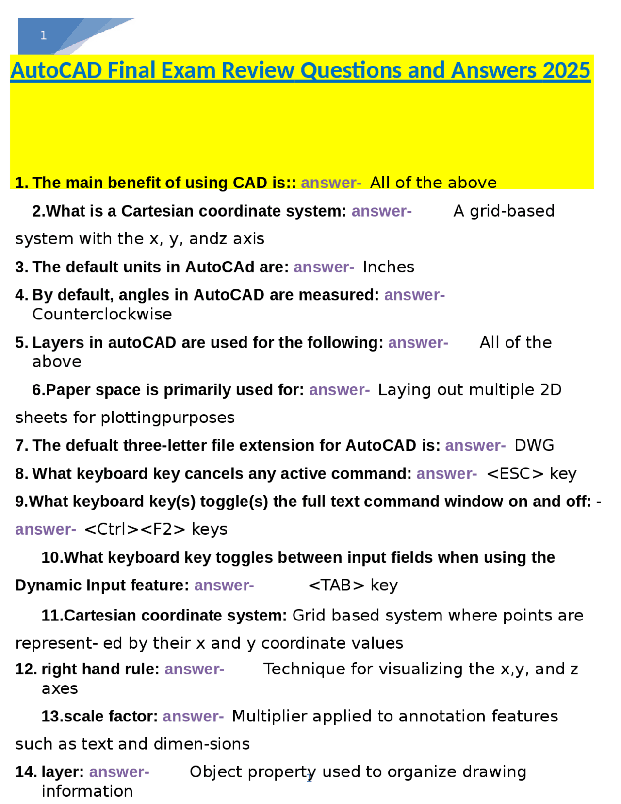 AutoCAD Final Exam Review Questions and Answers 2025 | Exams Nursing ...
