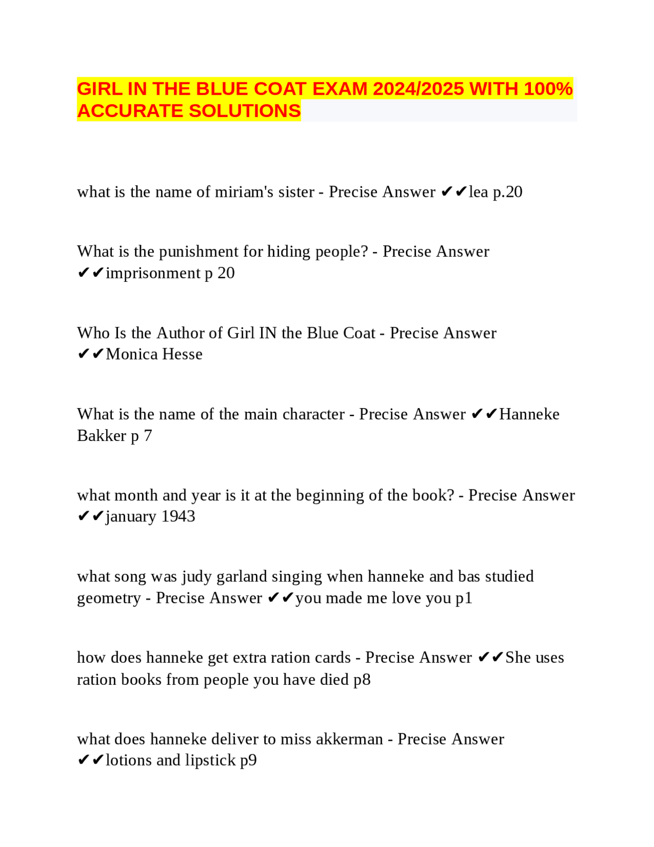 GIRL IN THE BLUE COAT EXAM 2024/2025 WITH 100% ACCURATE SOLUTIONS ...
